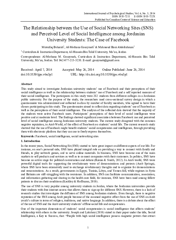 (PDF) The Relationship between the Use of Social Networking Sites (SNS ...