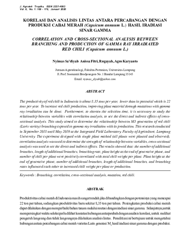 (PDF) KORELASI DAN ANALISIS LINTAS ANTARA PERCABANGAN DENGAN PRODUKSI CABAI MERAH (Capsicum ...