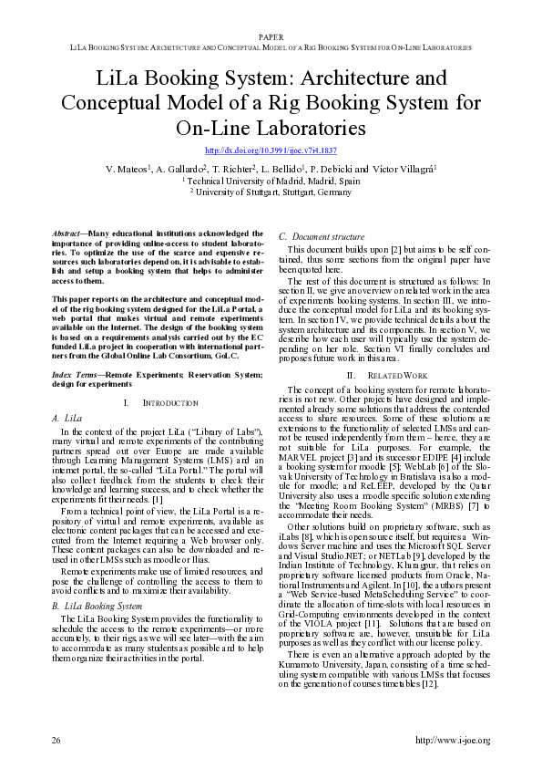 LiLa Booking System: Architecture and Conceptual Model of a Rig Booking ...