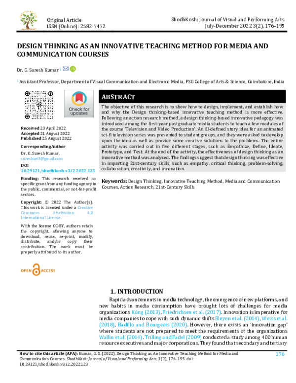 (PDF) DESIGN THINKING AS AN INNOVATIVE TEACHING METHOD FOR MEDIA AND COMMUNICATION COURSES