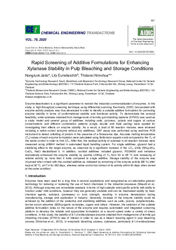 (PDF) Rapid Screening of Additive Formulations for Enhancing Xylanase ...