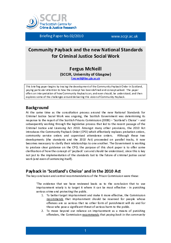 (PDF) Community Payback and the new National Standards for Criminal ...