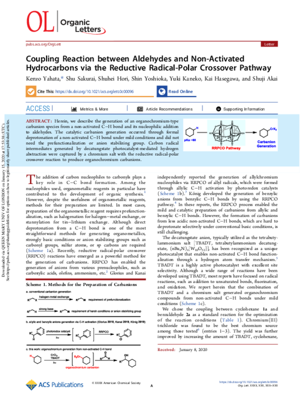 (PDF) Coupling Reaction between Aldehydes and Non-Activated ...