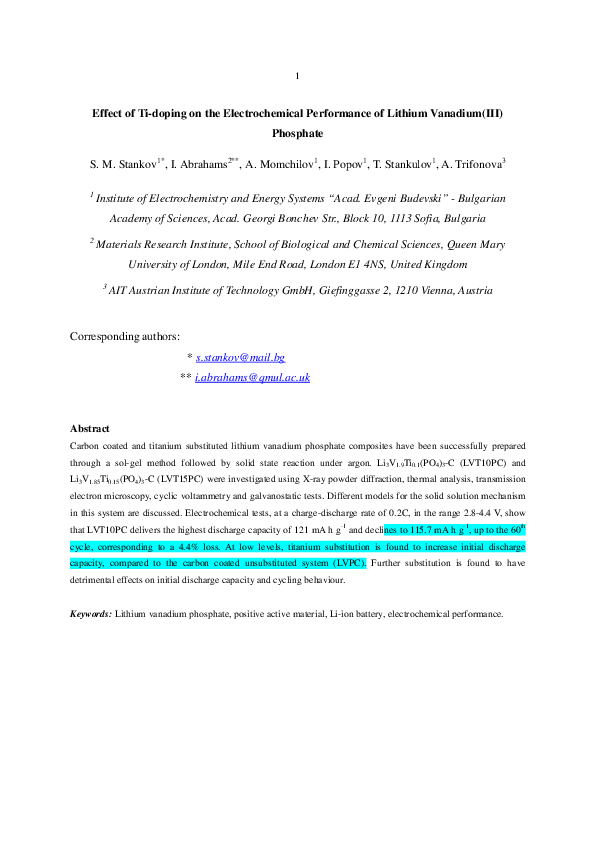 (PDF) Effect of Ti-doping on the electrochemical performance of lithium vanadium(III) phosphate