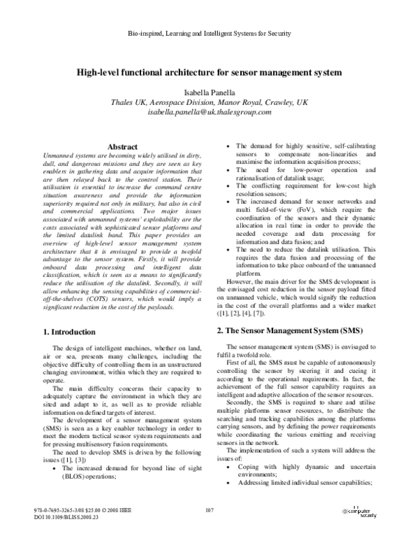 (PDF) High-Level Functional Architecture for Sensor Management System