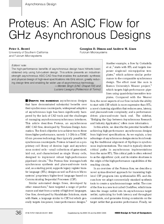 (PDF) Proteus: An ASIC Flow for GHz Asynchronous Designs