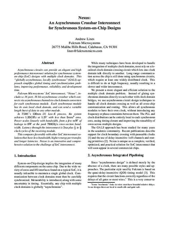 Pdf Nexus An Asynchronous Crossbar Interconnect For Synchronous