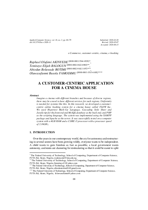 (PDF) A Customer-Centric Application for a Cinema House