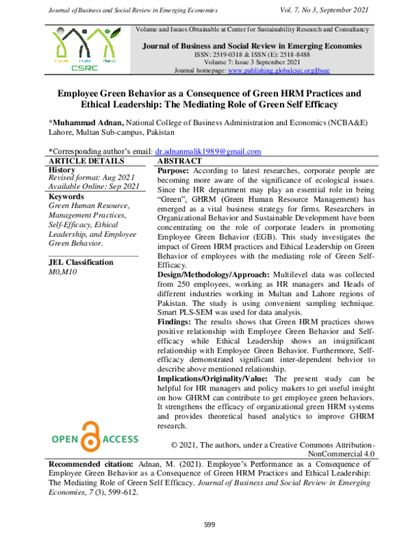 (PDF) Employee Green Behaviour as a Consequence of Green HRM Practices ...