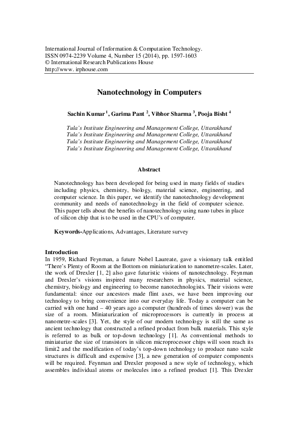(PDF) Nanotechnology in Computers