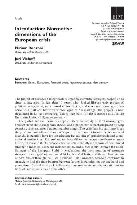 (PDF) Introduction: Normative dimensions of the European crisis