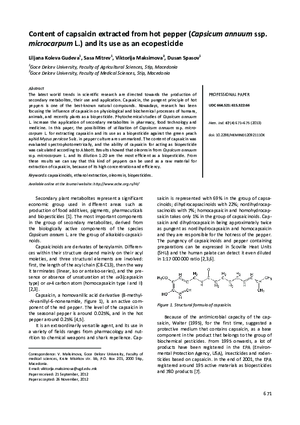 (PDF) Content of capsaicin extracted from hot pepper (Capsicum annuum ...