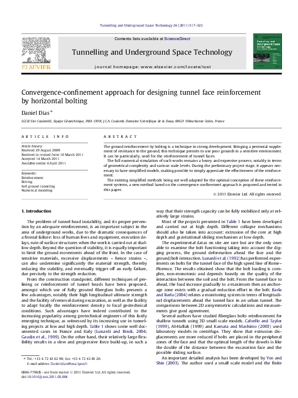 (PDF) Convergence-confinement approach for designing tunnel face ...
