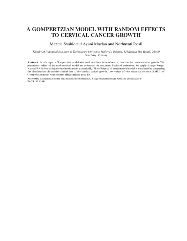 (PDF) A Gompertzian model with random effects to cervical cancer growth