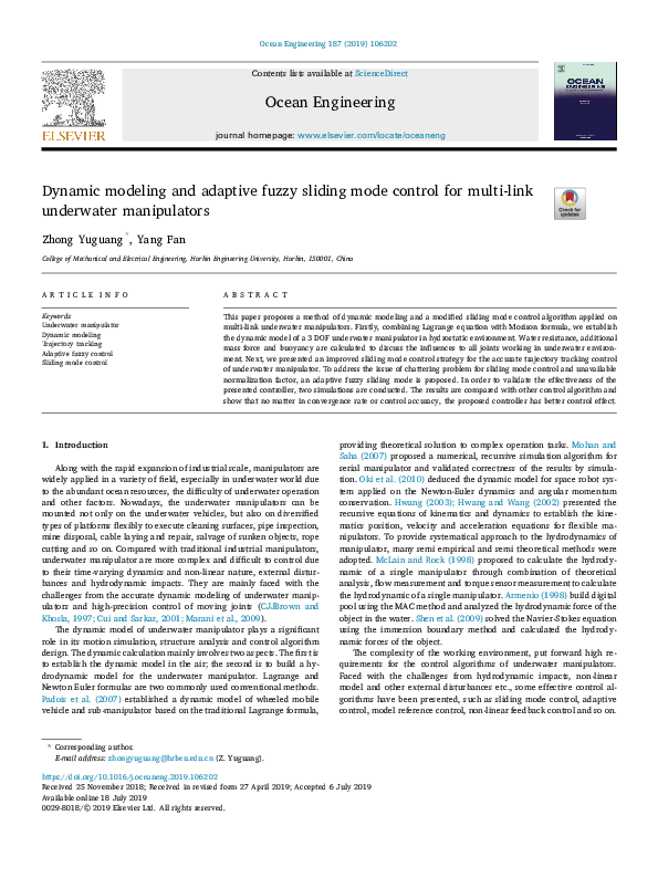 Pdf Dynamic Modeling And Adaptive Fuzzy Sliding Mode Control For