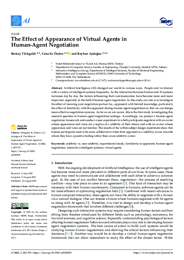 (PDF) The Effect of Appearance of Virtual Agents in Human-Agent Negotiation