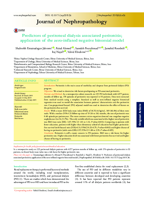 (PDF) Risk Factors for Peritoneal Dialysis Peritonitis
