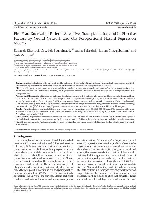 (PDF) Five Years Survival of Patients After Liver Transplantation and Its Effective Factors by ...
