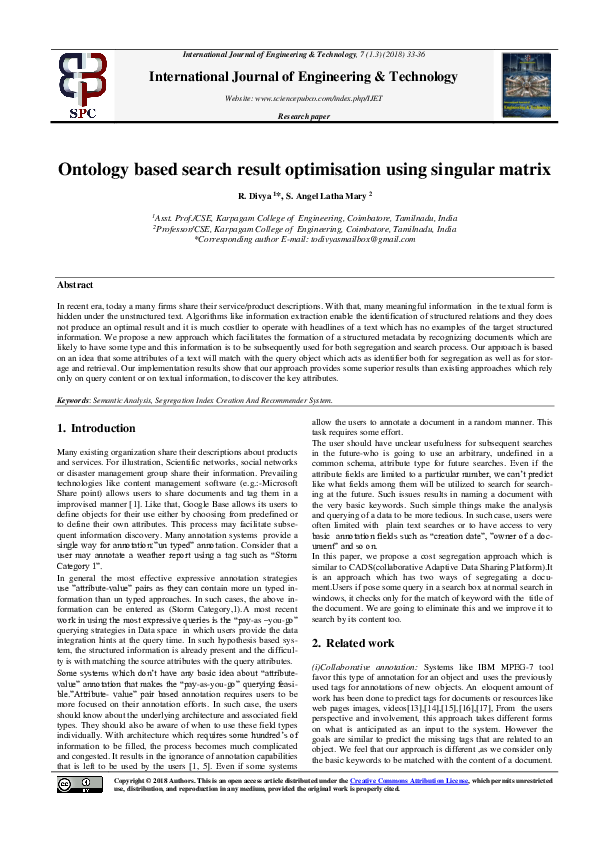 (PDF) Ontology based search result optimisation using singular matrix
