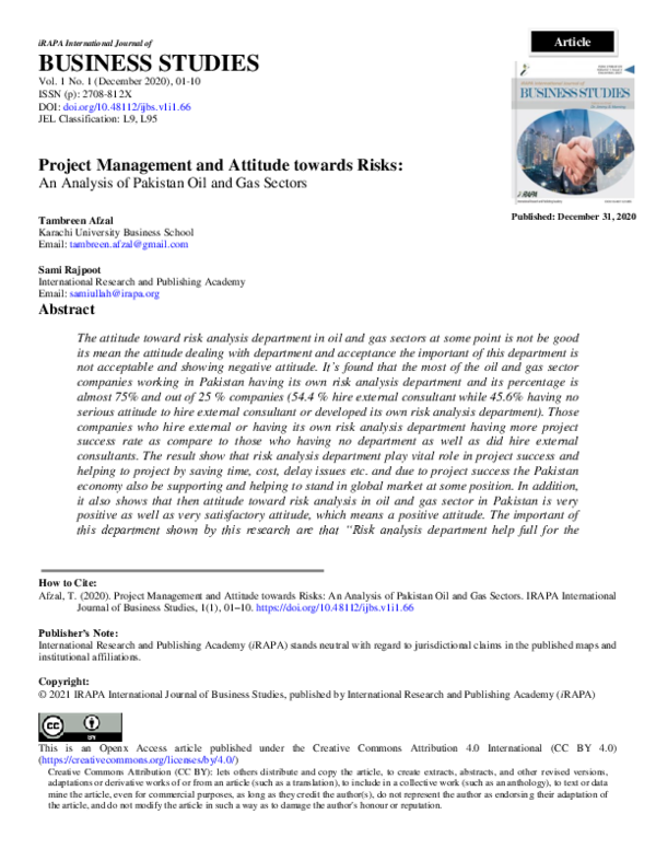 (PDF) Project Management and Attitude towards Risks