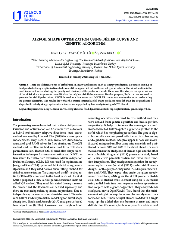 Pdf Airfoil Shape Optimization Using Bézier Curve And Genetic Algorithm