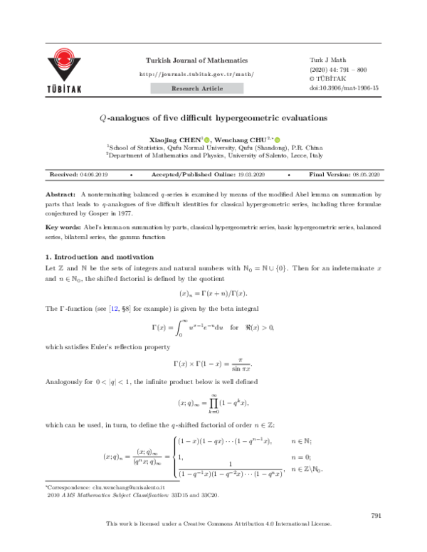 (PDF) Q-analogues of five difficult hypergeometric evaluations