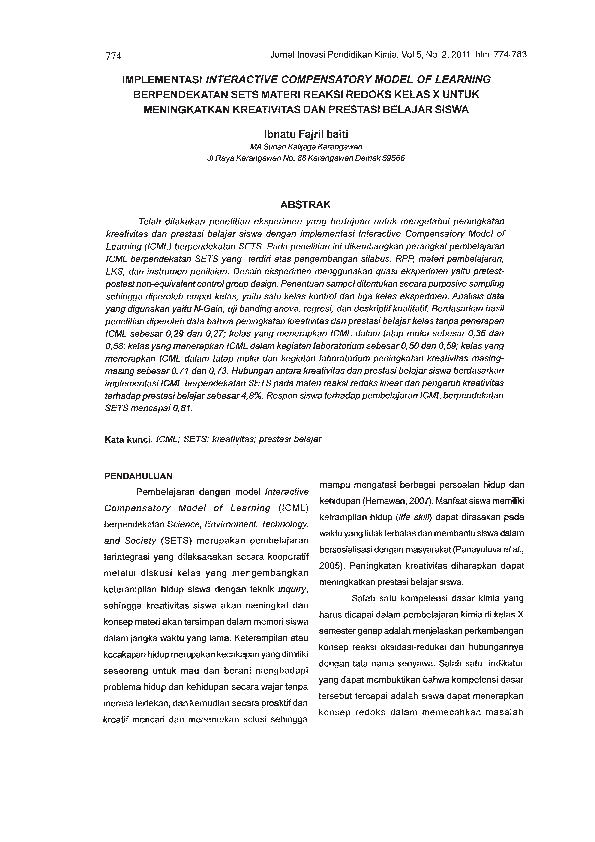 Implementasi Interactive Compensatory Model of Learning Berpendekatan ...