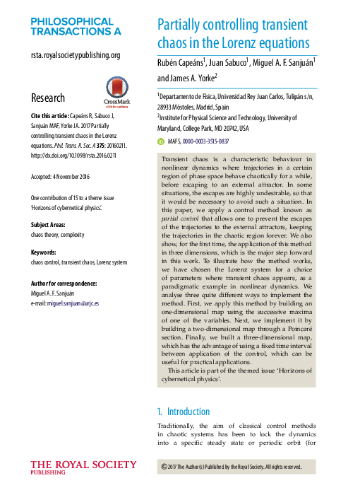 (PDF) Partially controlling transient chaos in the Lorenz equations