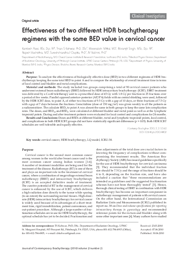 (PDF) Clinical Investigations Effectiveness of two different HDR ...