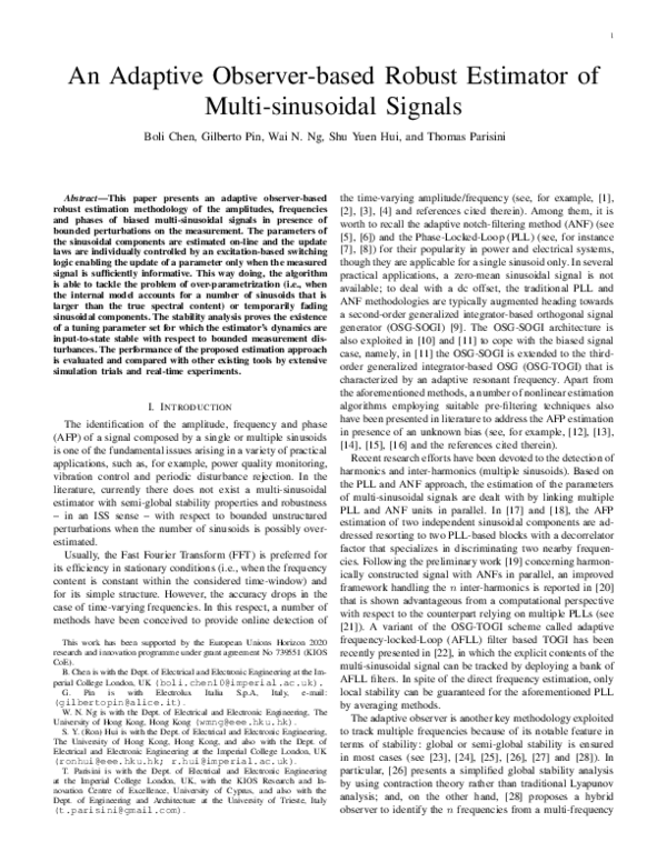 (PDF) An Adaptive-Observer-Based Robust Estimator of Multi-sinusoidal Signals