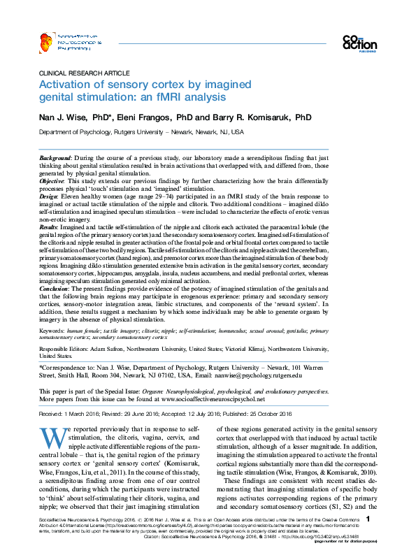(PDF) Activation of sensory cortex by imagined genital stimulation: an ...