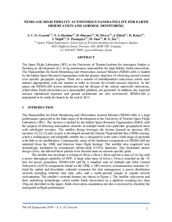 (PDF) Nemo-Am: High Fidelity Autonomous Nanosatellite for Earth ...