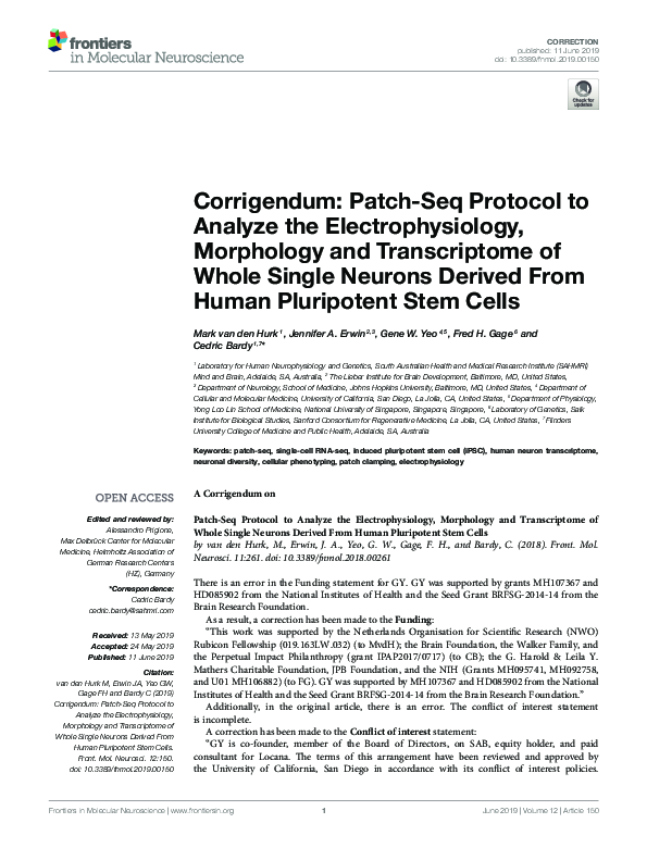 Corrigendum: Patch-Seq Protocol to Analyze the Electrophysiology ...