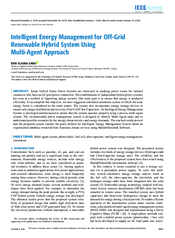 (PDF) Intelligent Energy Management for Off-Grid Renewable Hybrid System Using Multi-Agent Approach