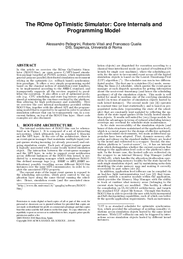 Pdf The Rome Optimistic Simulator Core Internals And Programming Model Alessandro