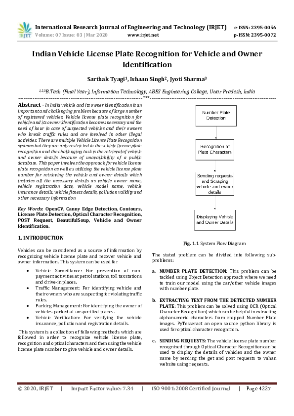 (PDF) Indian Vehicle License Plate Recognition for Vehicle and Owner ...