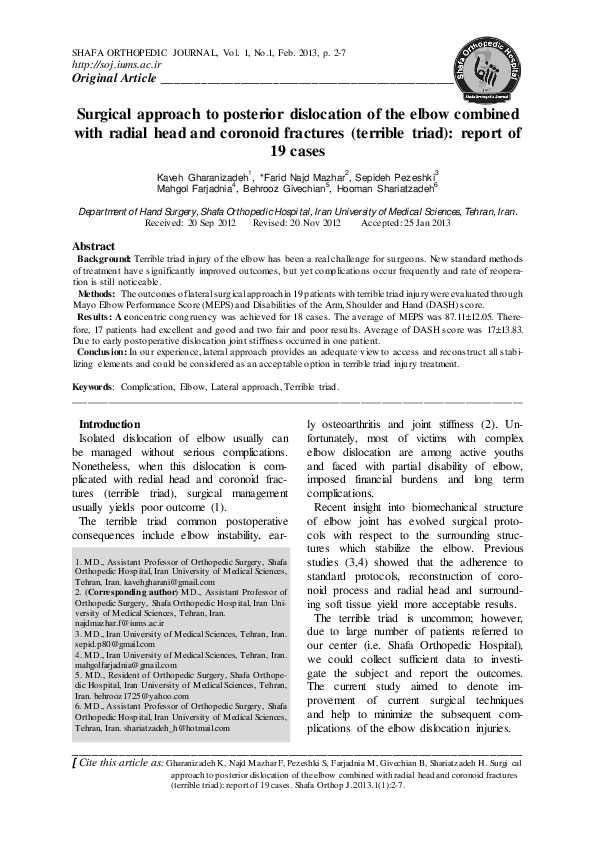 (PDF) Surgical approach to posterior dislocation of the elbow combined ...
