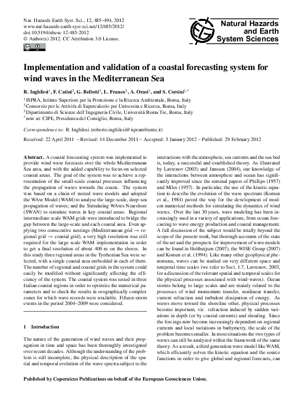 Pdf Implementation And Validation Of A Coastal Forecasting System For