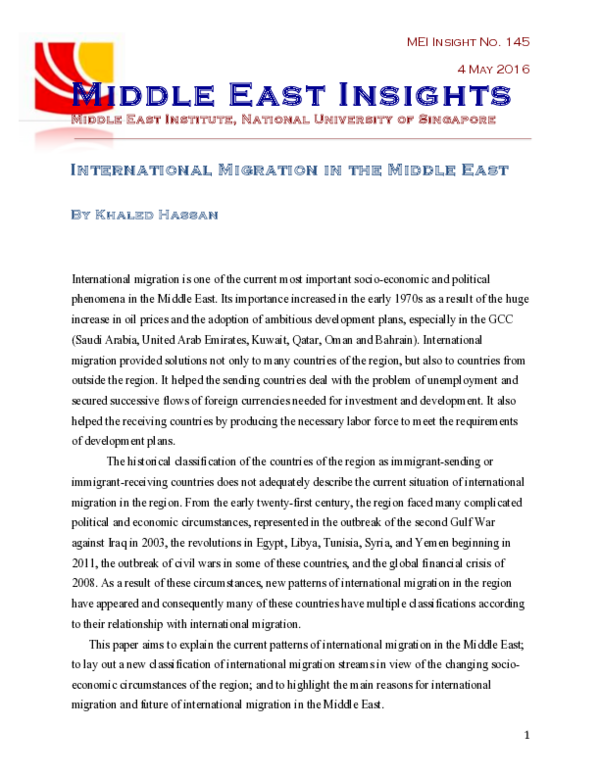 (PDF) International Migration in the Middle East