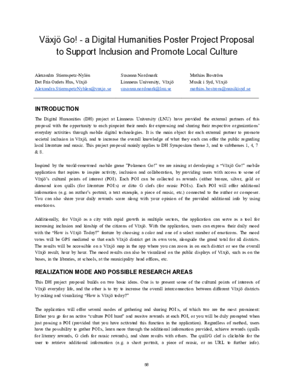(PDF) Växjö Go! a Digital Humanities Poster Project Proposal to Support ...
