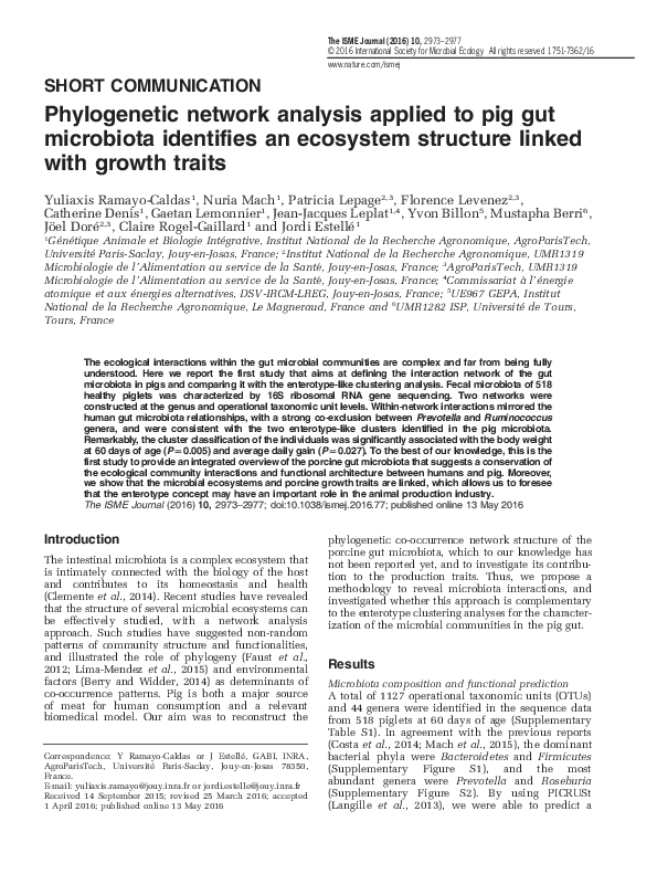 (PDF) Phylogenetic network analysis applied to pig gut microbiota ...