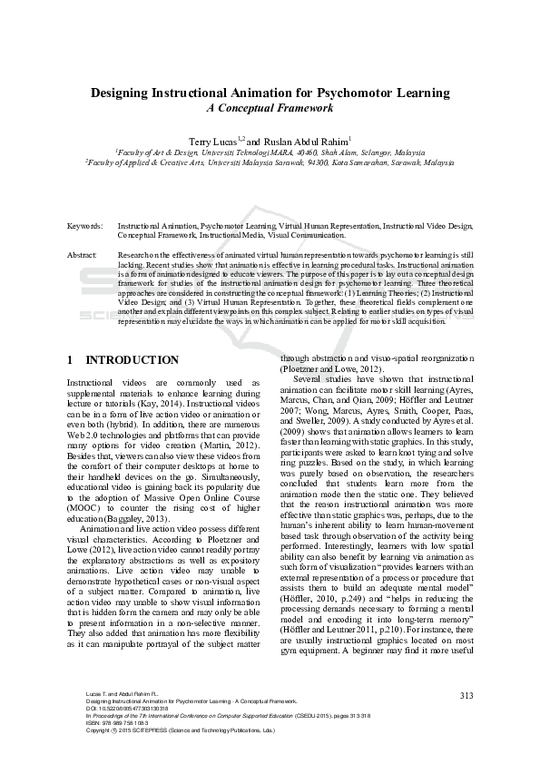 (PDF) Designing Instructional Animation for Psychomotor Learning - A Conceptual Framework