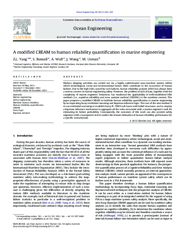 (PDF) A modified CREAM to human reliability quantification in marine ...