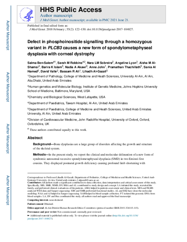 (PDF) Defect in phosphoinositide signalling through a homozygous ...