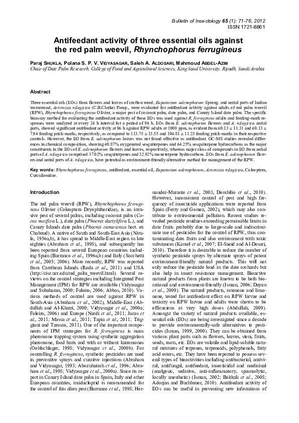 (PDF) Antifeedant activity of three essential oils against the red palm ...