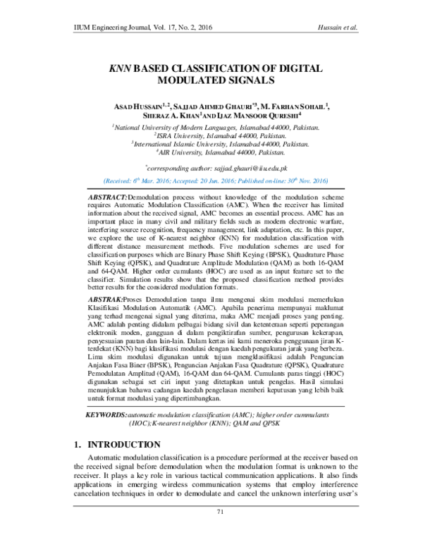 (PDF) KNN for Automatic Modulation Classification