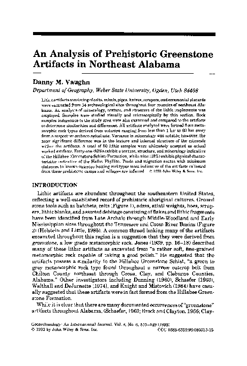 (PDF) An analysis of prehistoric greenstone artifacts in Northeast Alabama