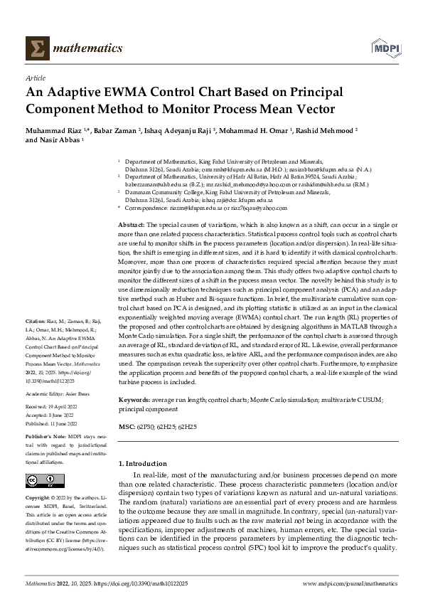 (PDF) An Adaptive EWMA Control Chart Based on Principal Component Method to Monitor Process Mean ...
