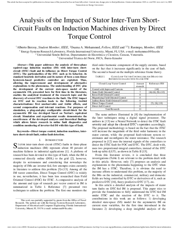 Pdf Analysis Of The Impact Of Stator Interturn Short Circuit Faults On Induction Machines