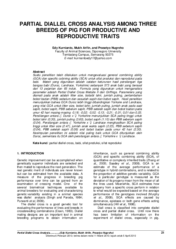 (PDF) Partial Diallel Cross Analysis Among Three Breeds of Pig for ...